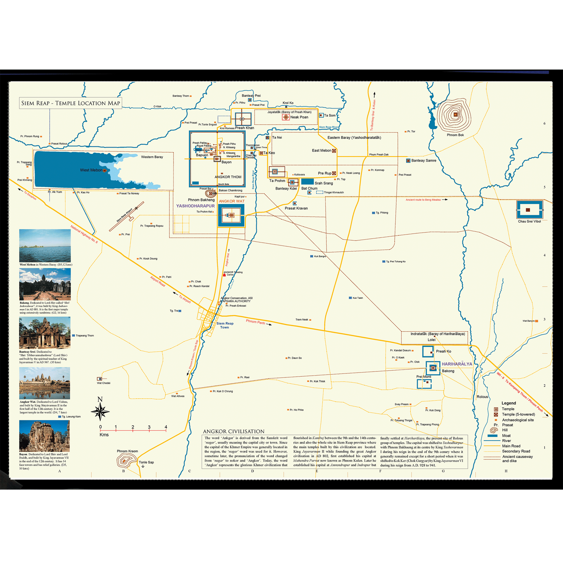 Angkor Temple Location Wall Map A3 – Heritage Angkor Shop